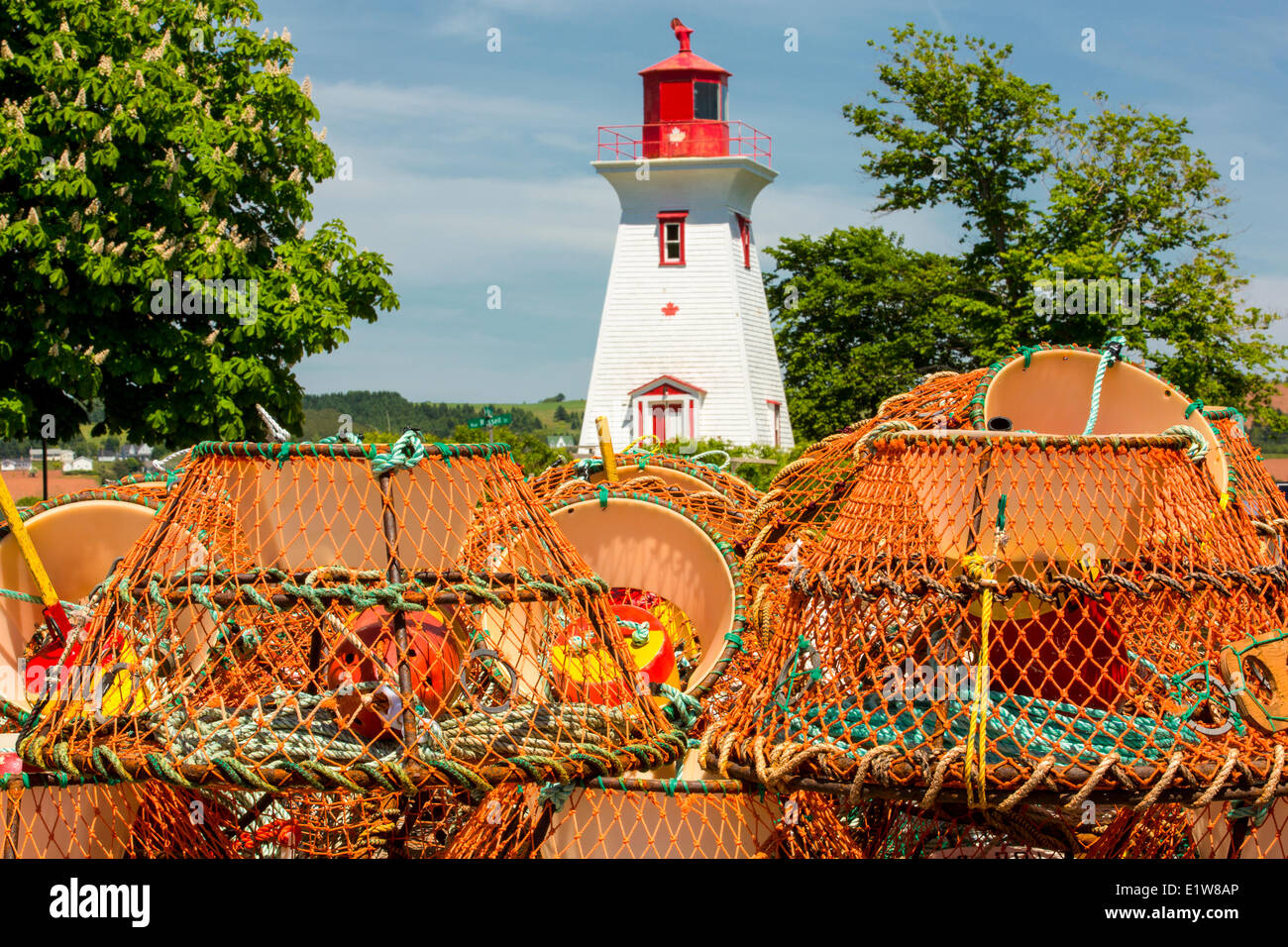 Lighthouse and crab traps, Victoria, Prince Edward Island, Canada Stock ...