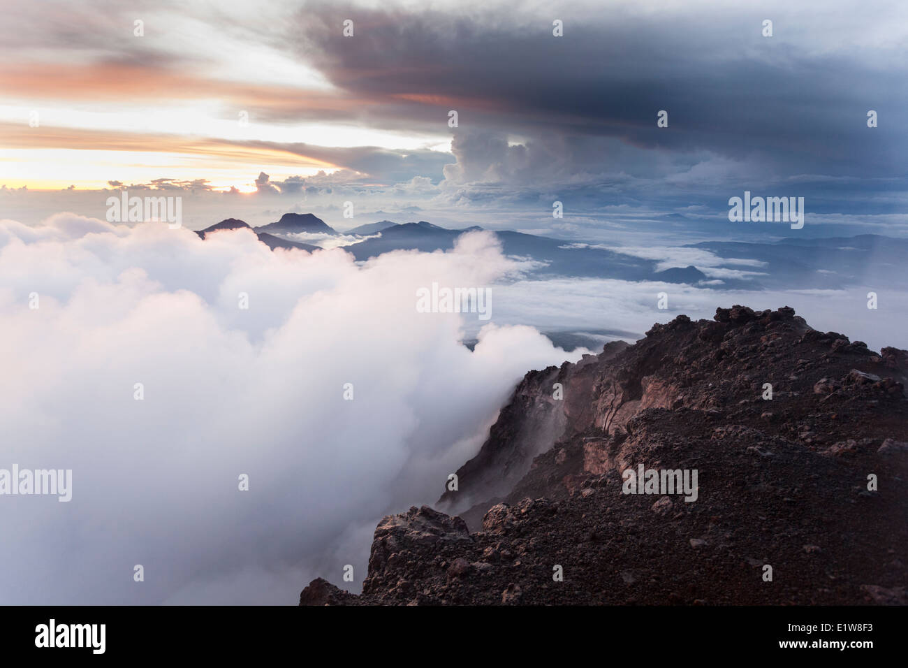 Sunrise over lake gunung tujuh as seen from the crater of Mount Kerinci ...