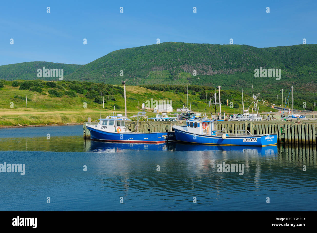 Fishing boats on Cabot Trail, Cheticamp, Nova Scotia, Canad Stock Photo ...