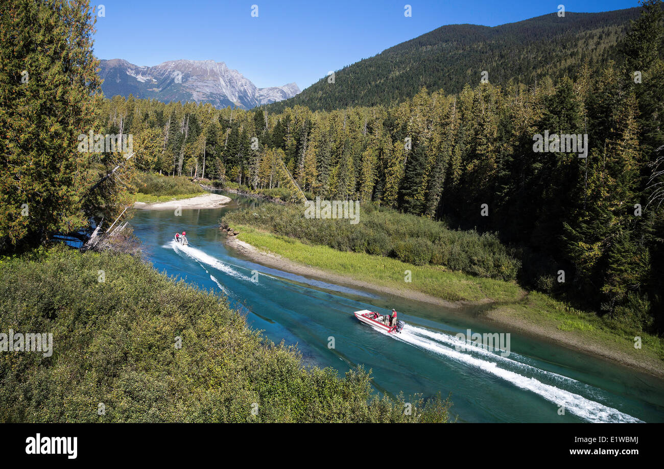Jet boat, Mitchell River, Cariboo Mountains, British Columbia, Canada ...
