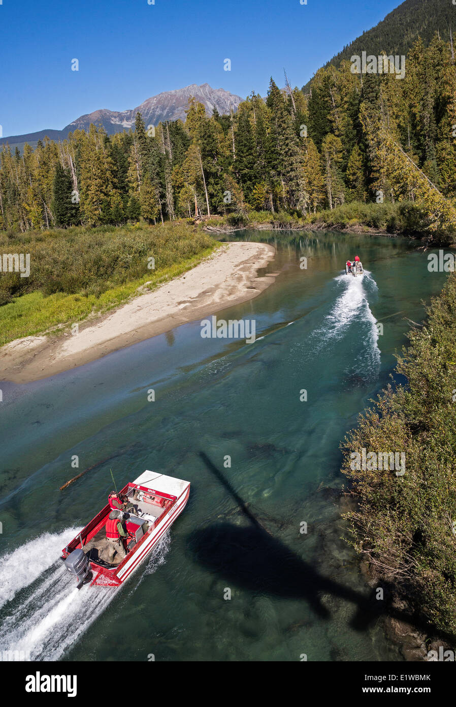 Jet boat, Mitchell River, Cariboo Mountains, British Columbia, Canada ...
