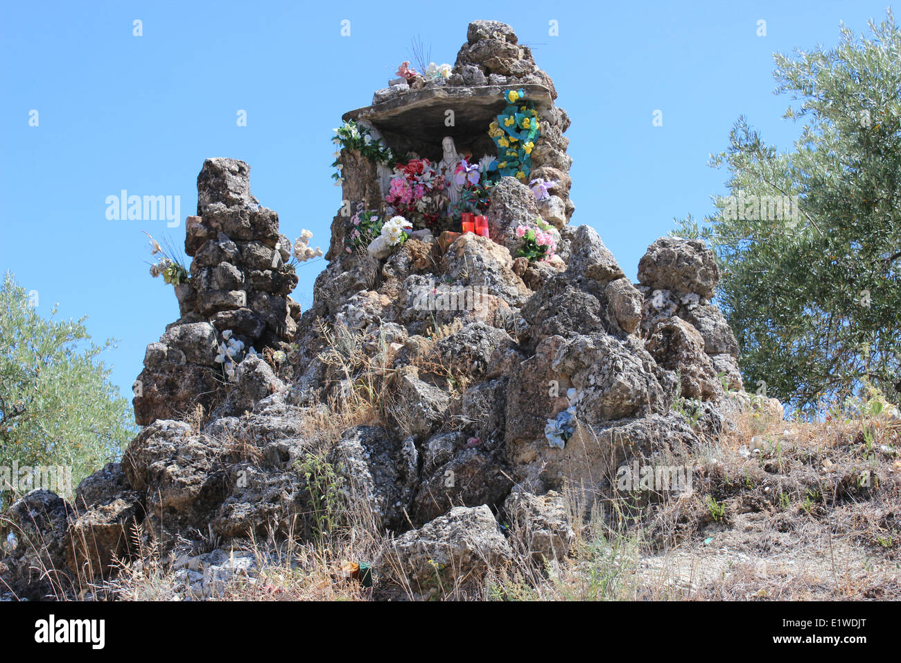 Roadside shrine dedicated to Virgin Mary in the Andalucian countryside ...