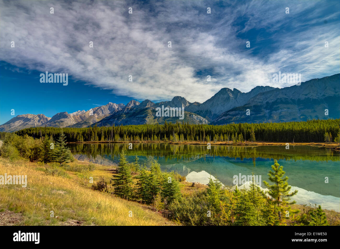 The rugged Kananaskis Mountains and Upper Kananaskis Lake as seen from ...