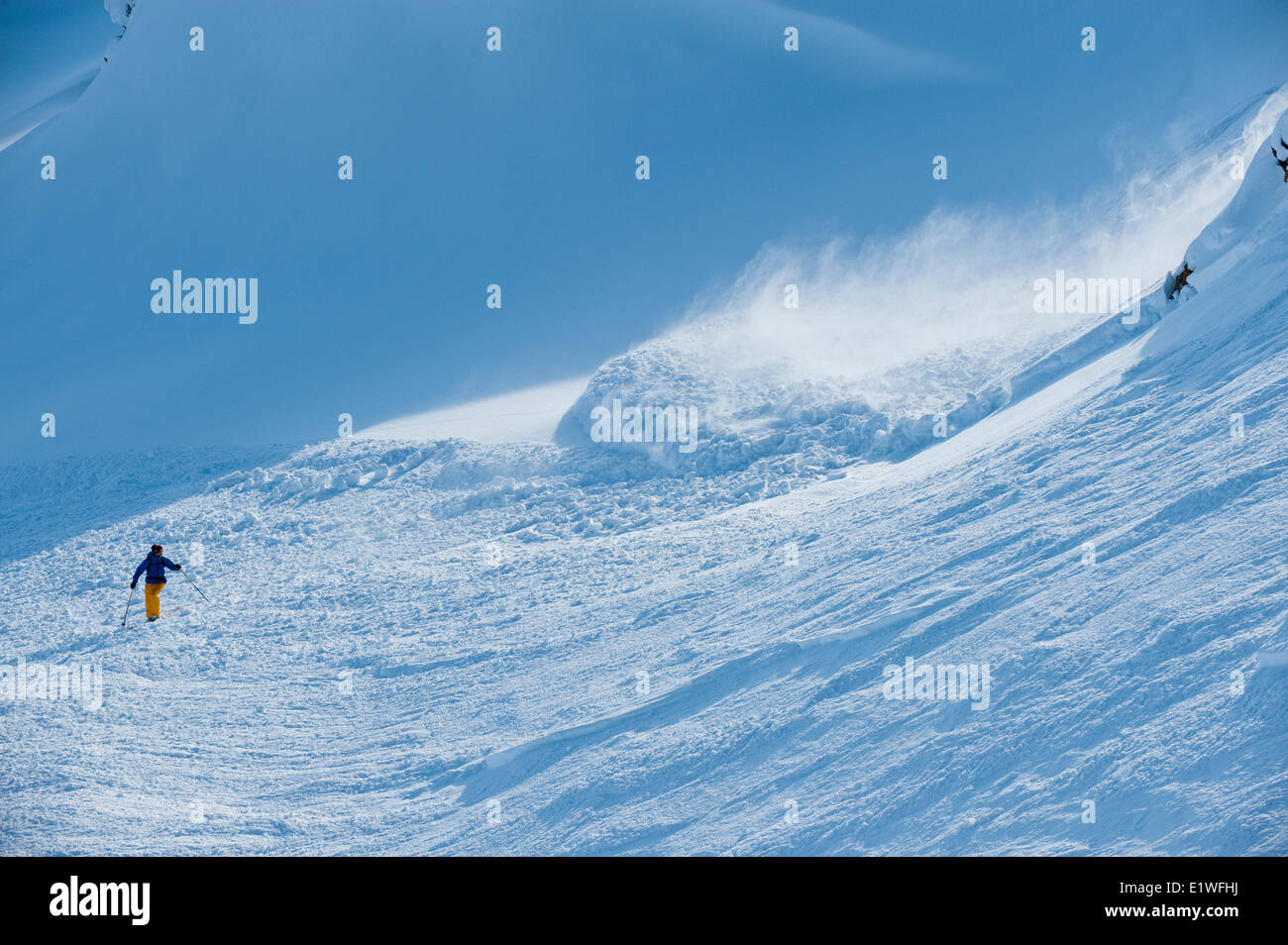 A skier tries to out-run a small avalanche in British Columbia's ...