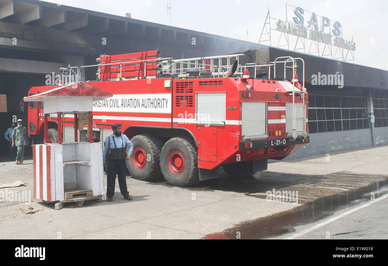 View of devastated cargo terminal burnt in suicidal blast during attack ...