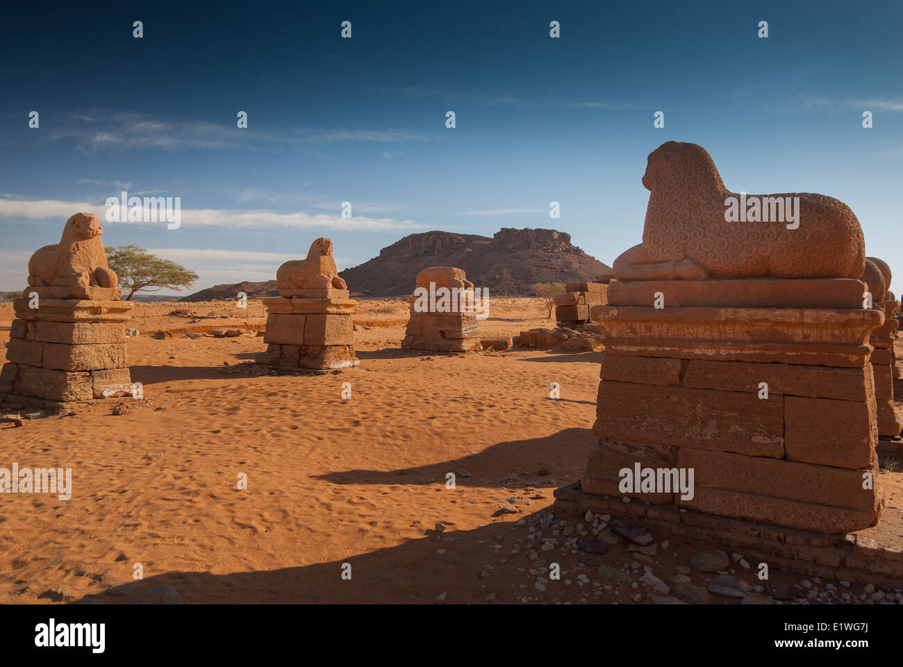 Avenue of Rams near Temple of Amun-Ra, Naqa, northern Sudan Stock Photo ...
