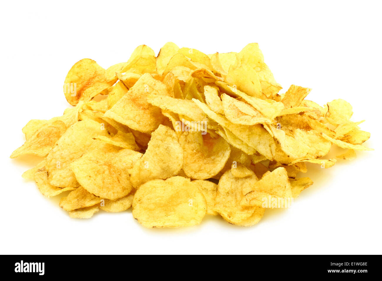 Heap of potato chips on a white background Stock Photo - Alamy