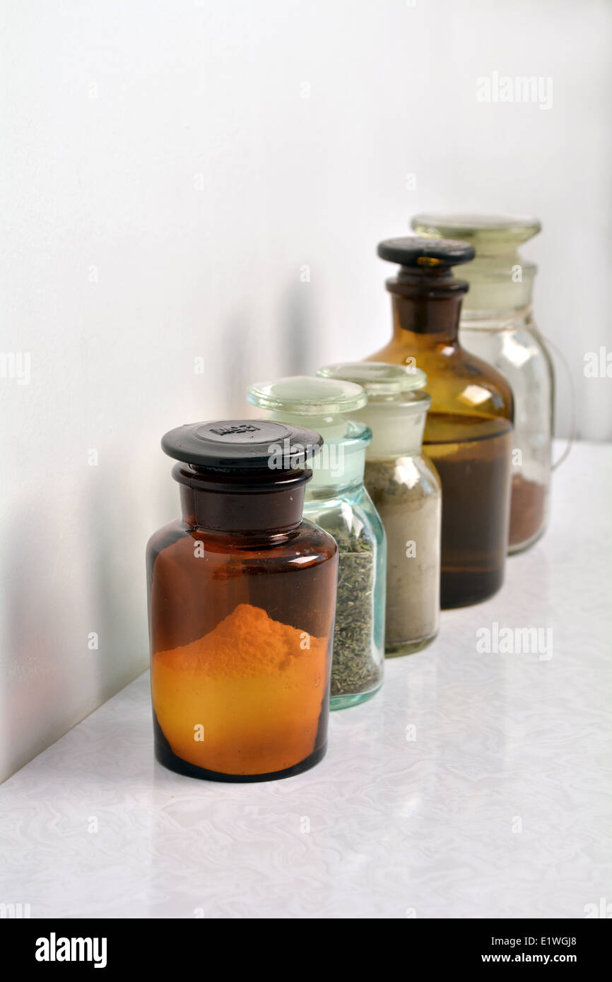 A set of chemical flasks with different chemical agents Stock Photo - Alamy