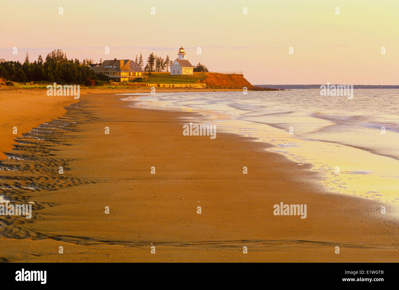 Lighthouse and beach, Panmure Island Provincial Park, Prince Edward ...