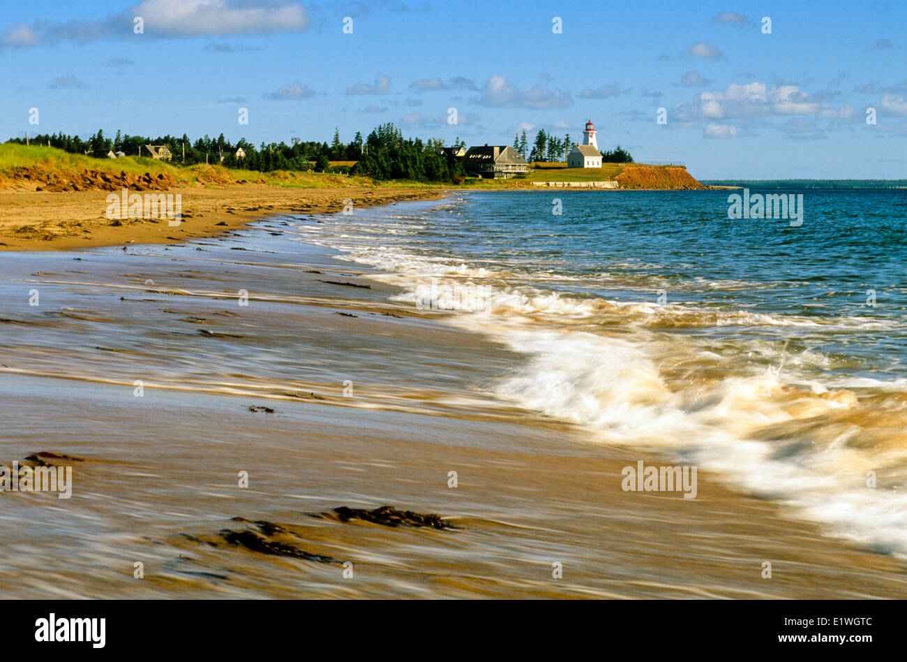 Lighthouse and beach, Panmure Island Provincial Park, Prince Edward ...
