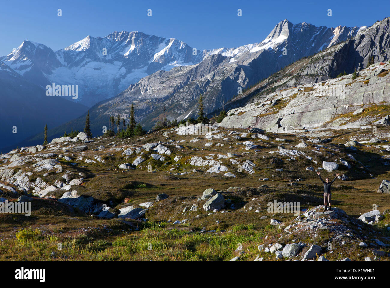 Hiker in Hermit Basin Mount Swanzy Clarke Peak Mount Bonney Cheops ...