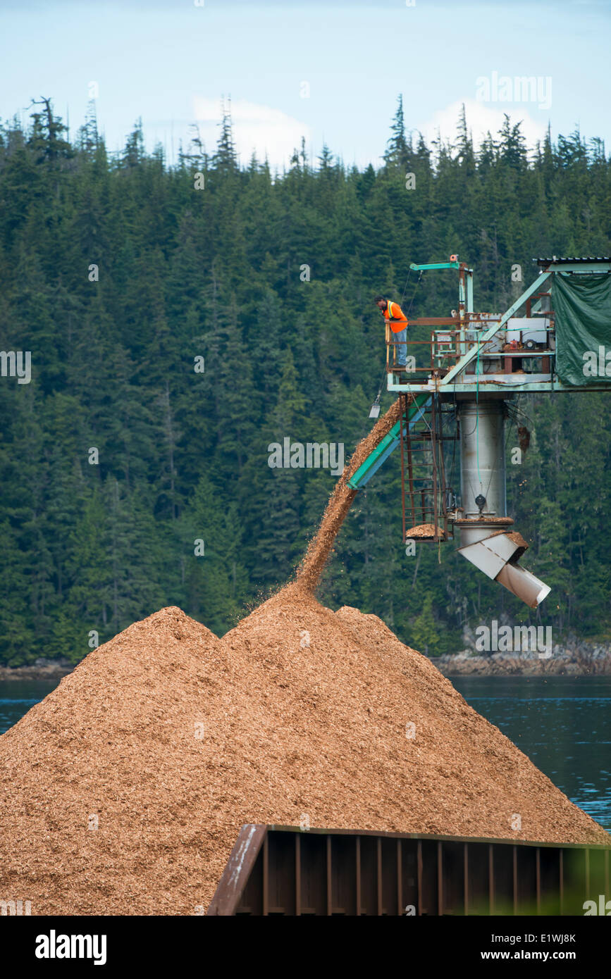 Chip loading, Beaver Cove, British Columbia, a small coastal village on ...