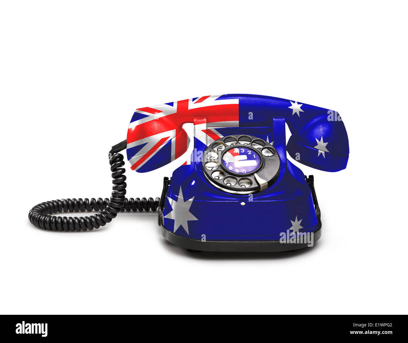 Office: old and vintage telephone with the union Australia on white ...