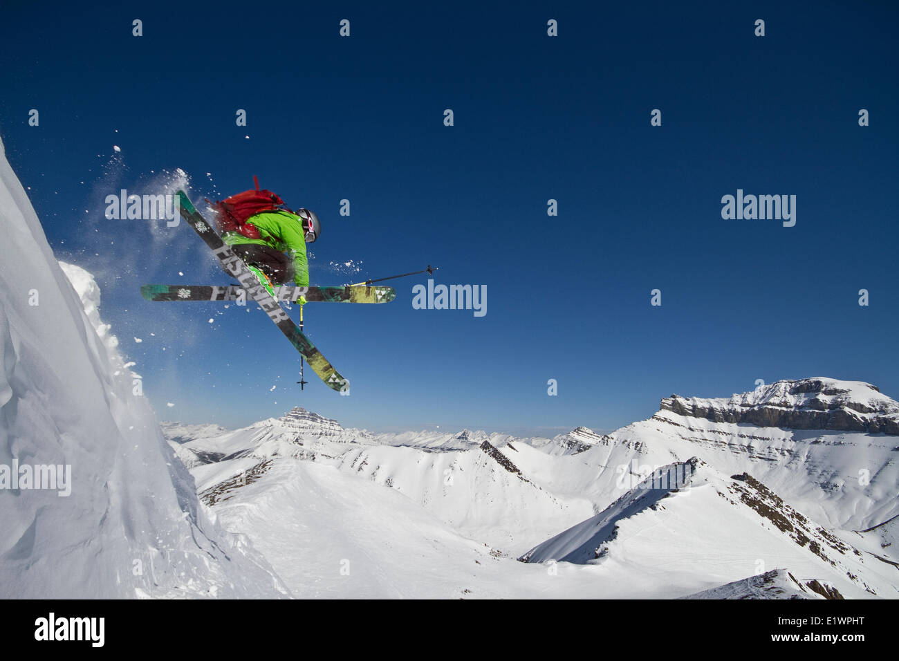 Young male skier catches air at Lake Louise Ski Resort, Alberta, Canada ...