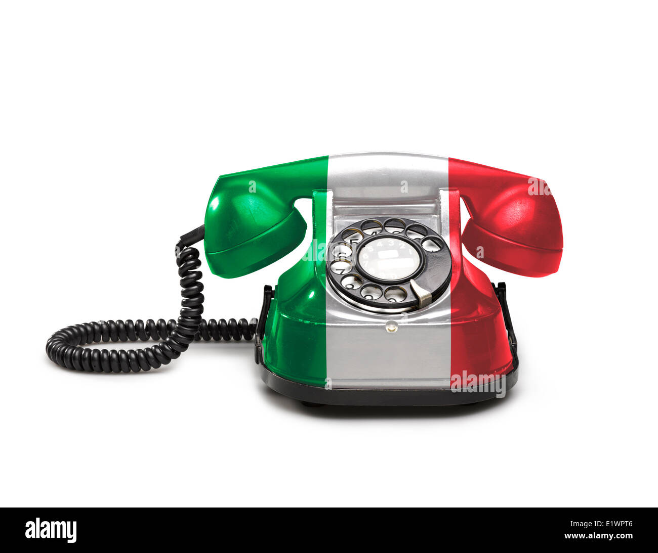 Office: old and vintage telephone with the union Italy on white ...