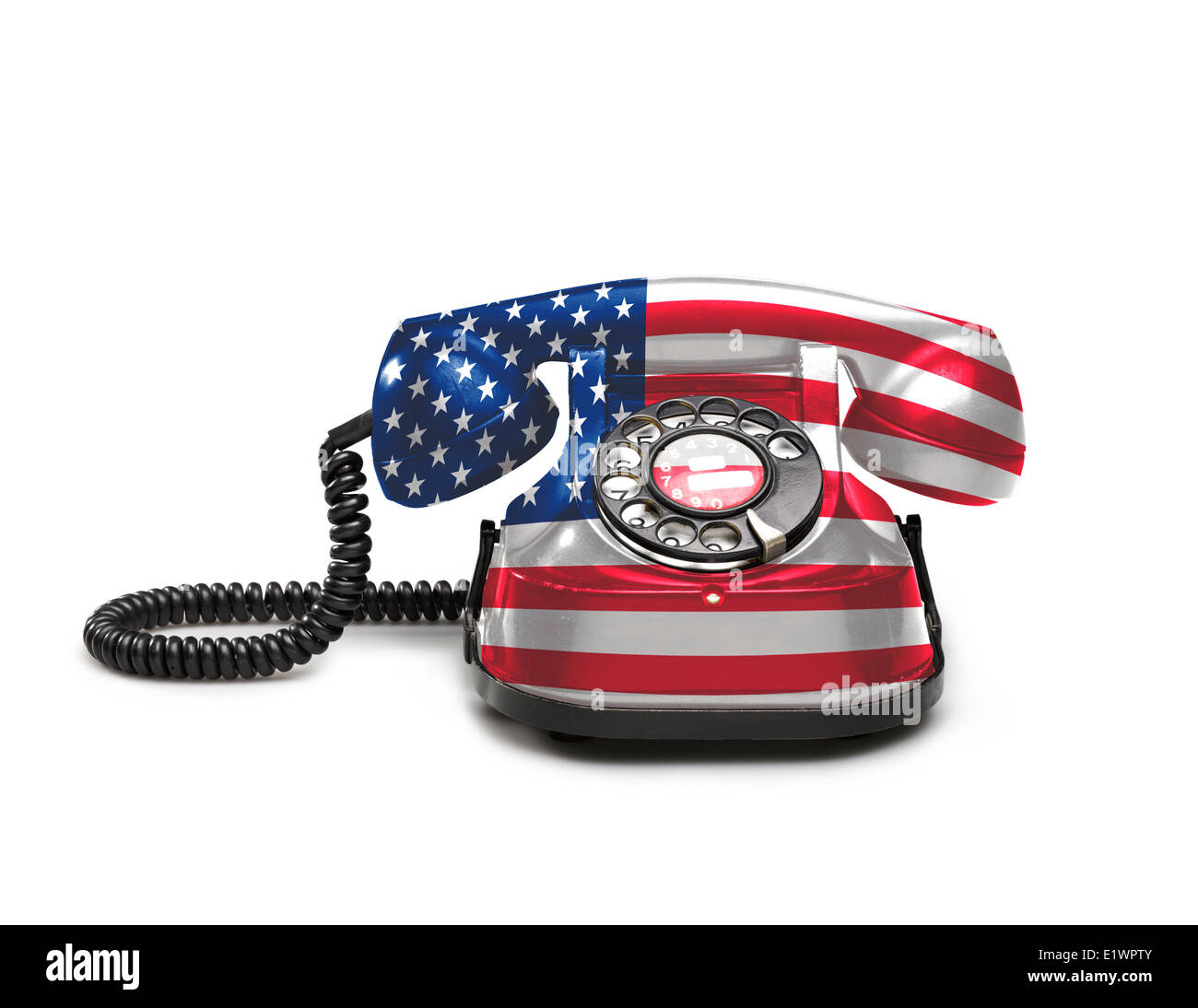 Office: old and vintage telephone with the union USA on white ...