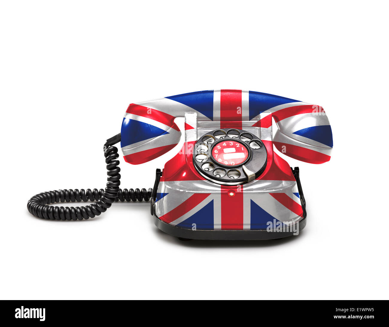 Office: old and vintage telephone with the union jack flag on white ...