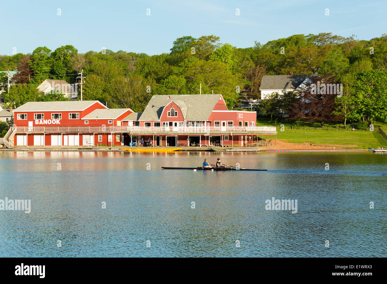 Rowers in front of Banook Canoe Club, Lake Banook, Dartmouth, Nova ...