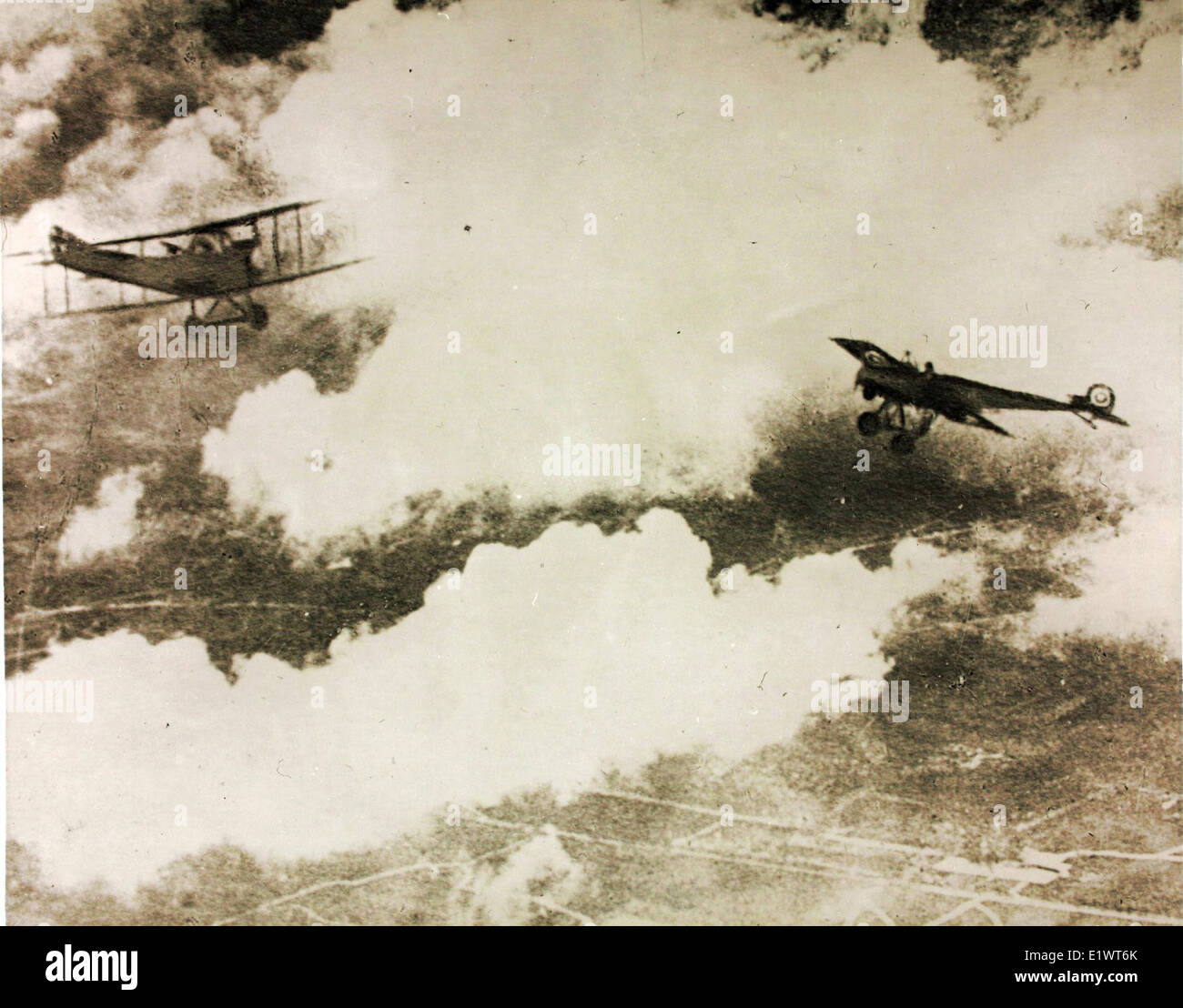 This image, labeled as 'fake,' illustrates the concept of aerial combat ...