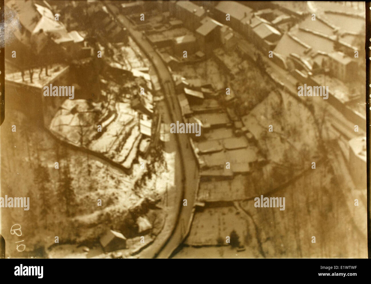 This aerial view from World War I shows the battlefield and military ...