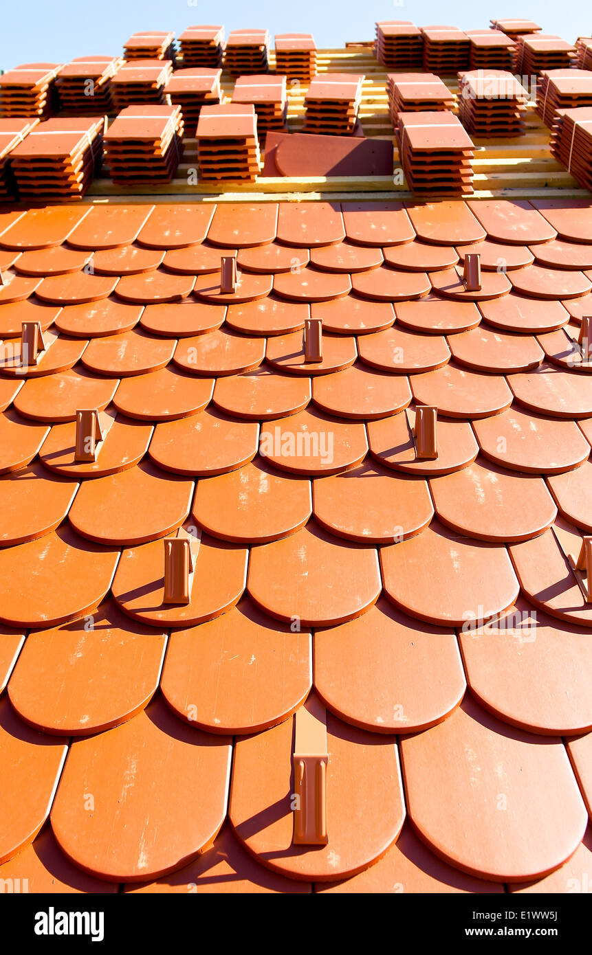 Roof tiles shaped in the form of a beaver tail Stock Photo - Alamy