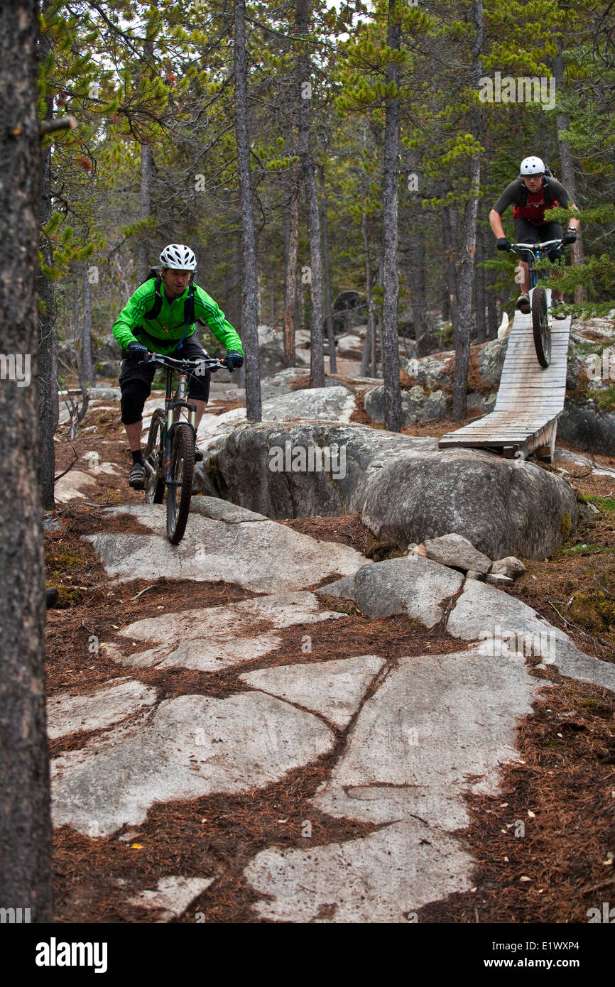 Two male mountain bikers riding the amazing singletrack in Carcross ...
