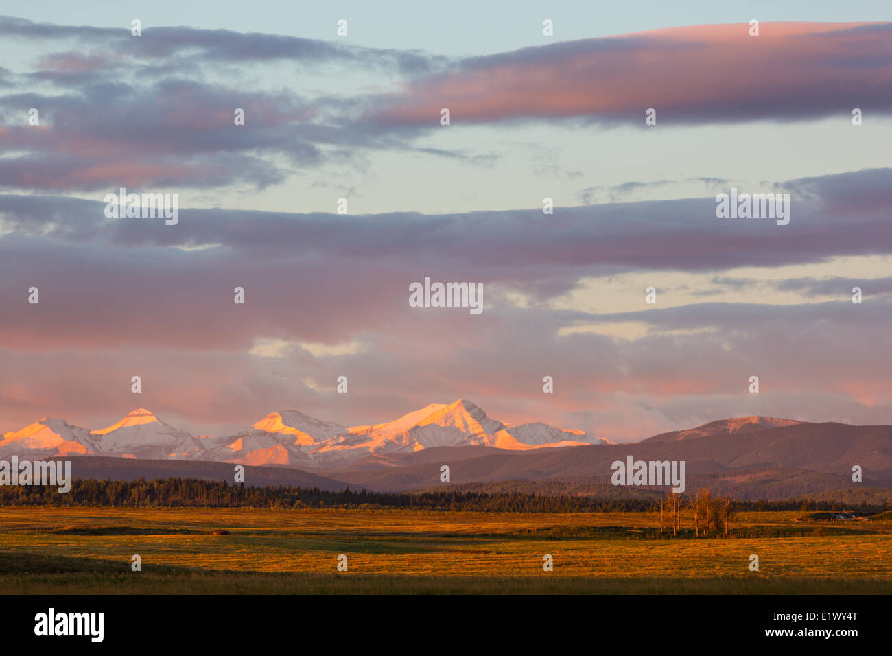 Sun rising on Rocky Mountains, Rocky View County, Alberta, Canada Stock ...