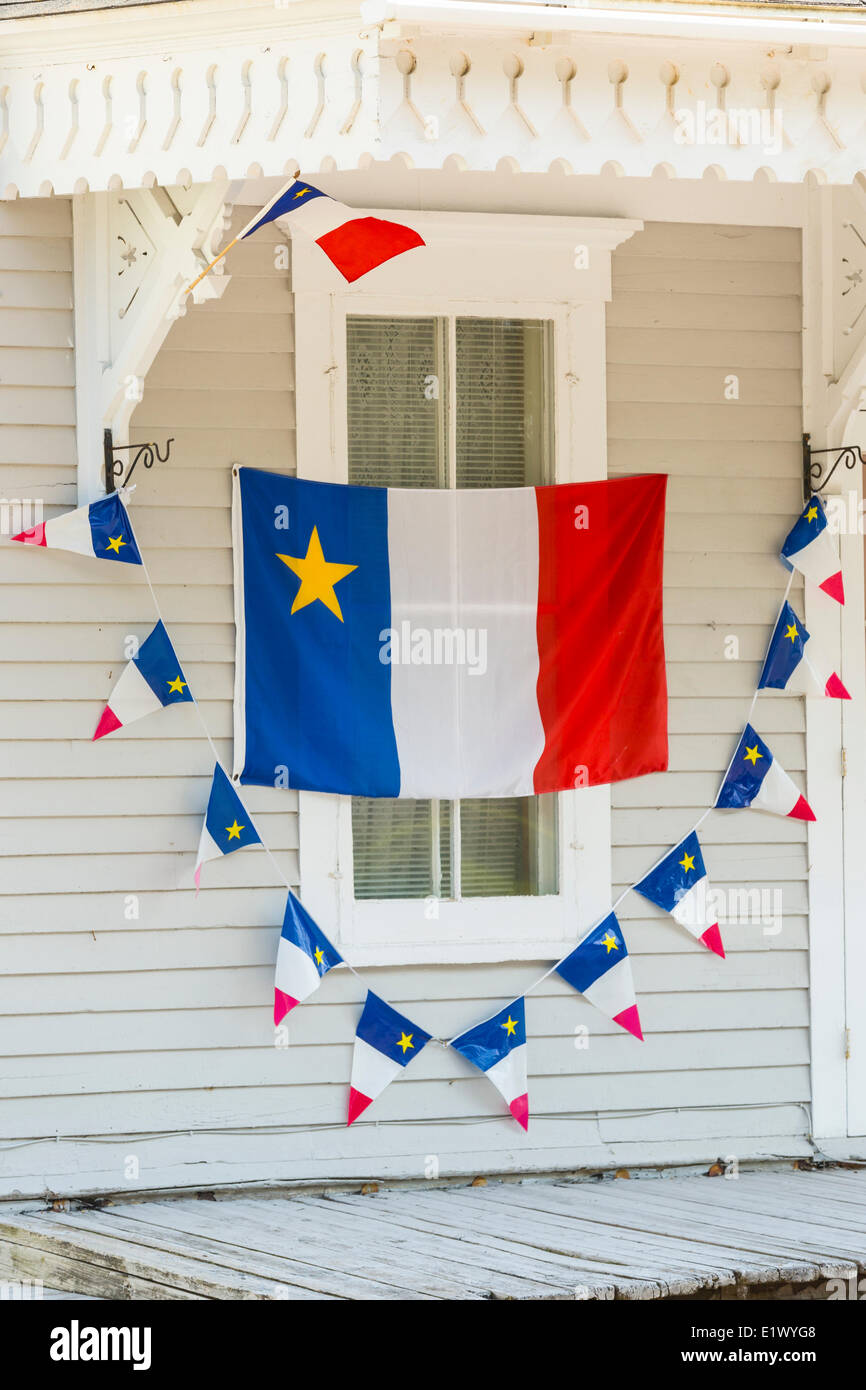 Acadian flags on house, Memramcook, New Brunswick, Canada Stock Photo ...
