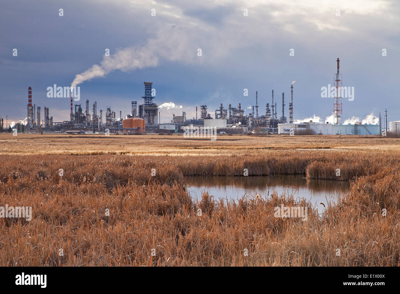 Oil refinery and pond, Alberta, Canada Stock Photo - Alamy