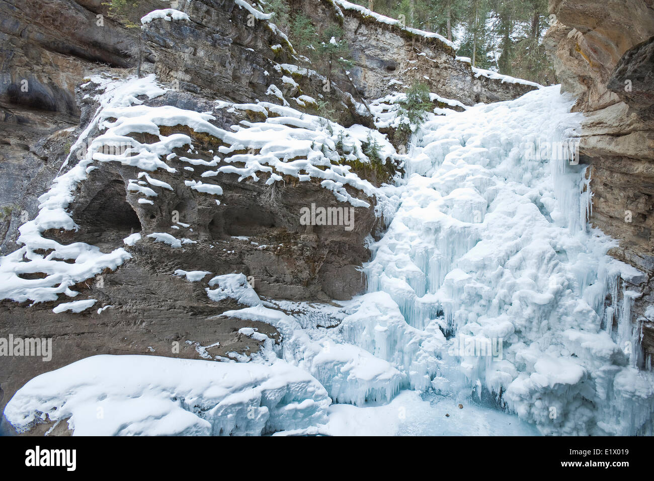 Frozen Waterfall in Johnston Canyon, Banff National Park, Alberta ...