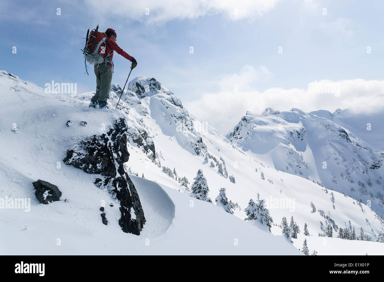 Writer Andrew Findlay crests a ridge overlooking open bowls of fresh ...