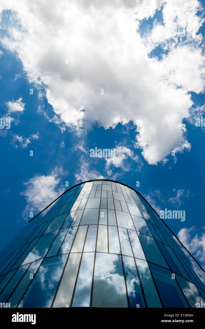 Reflections of a cloudy day in the Eon Building in Nottingham City ...