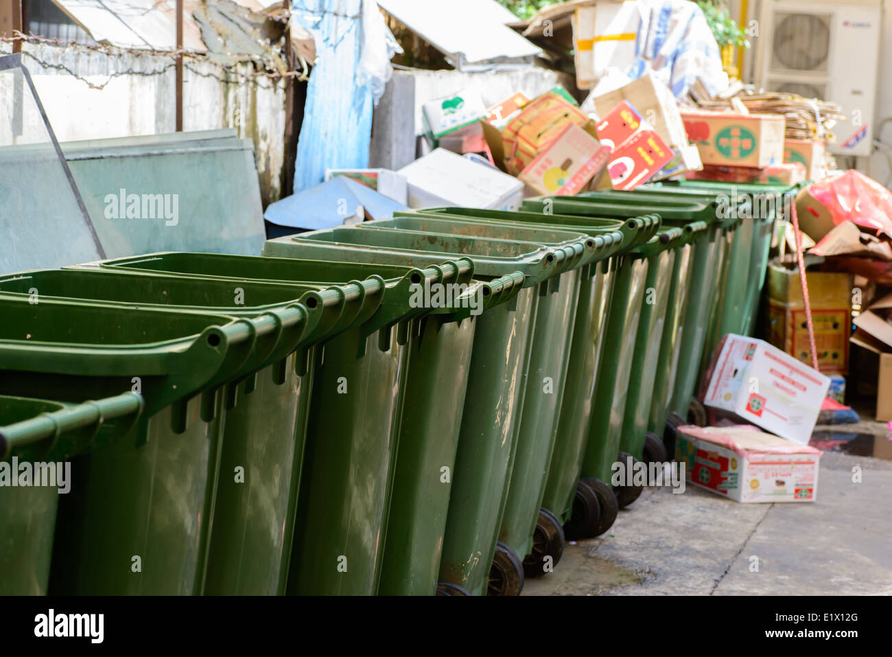 Plastic trashs in the living area, Sanya of China does not have a ...