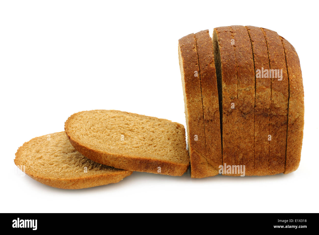 Cut bread on a white background Stock Photo - Alamy