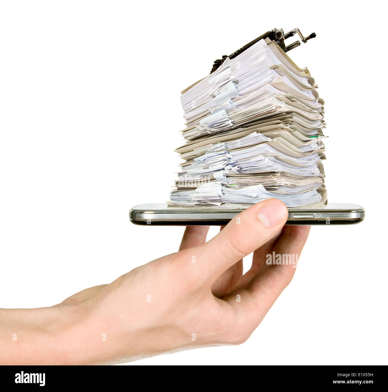 Man is showing many documents placed on his smart phone Stock Photo - Alamy