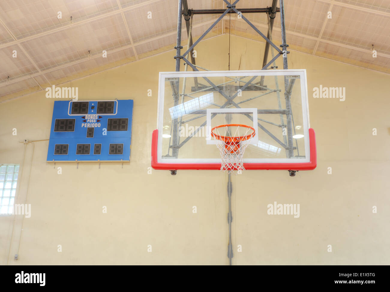 Basketball hoop cage with score table Stock Photo - Alamy