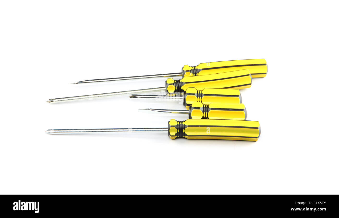 Yellow tool of screwdriver isolated on white background Stock Photo - Alamy