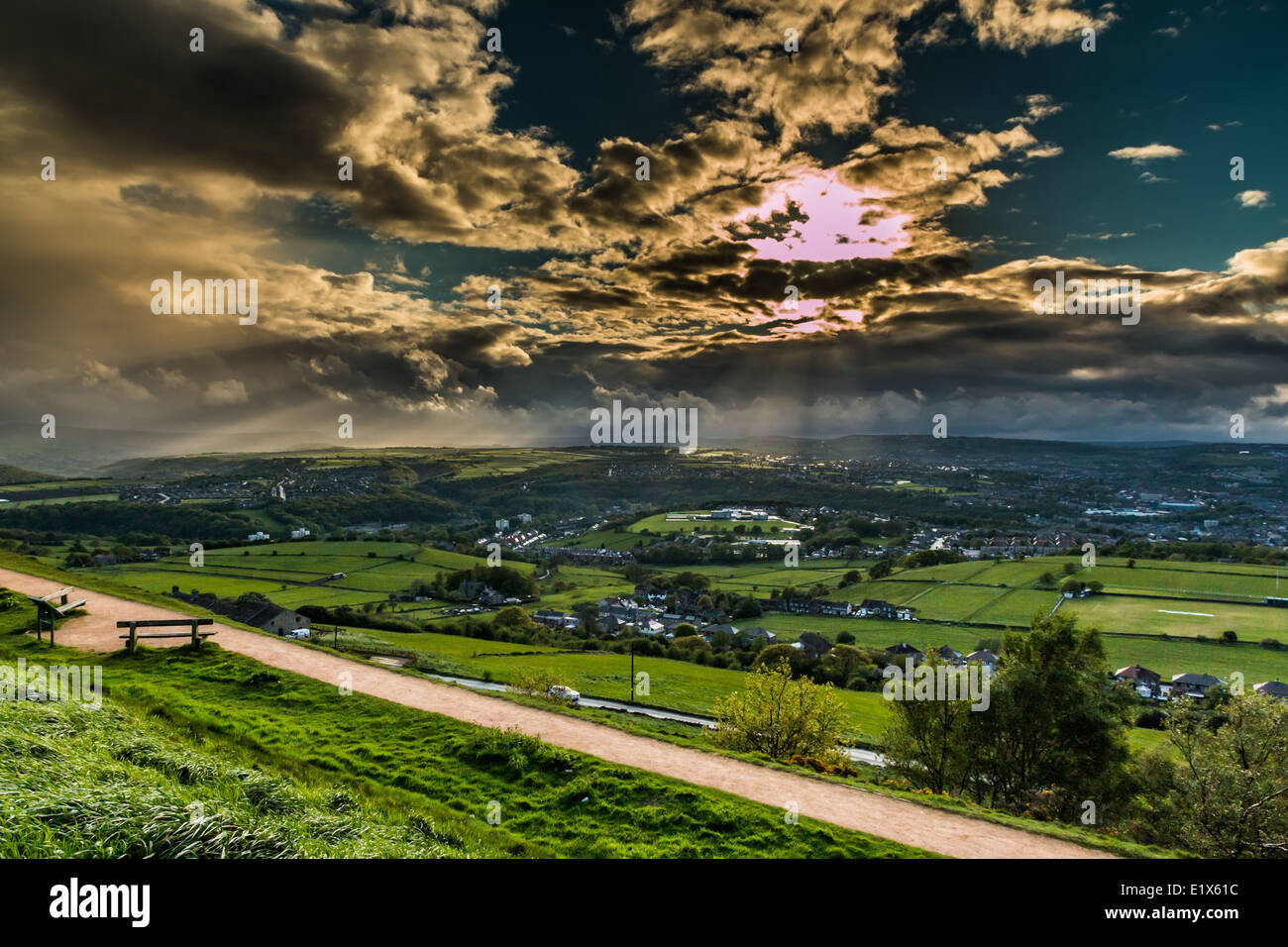 sunny walk jogging with filtered sun rays landscape Stock Photo - Alamy