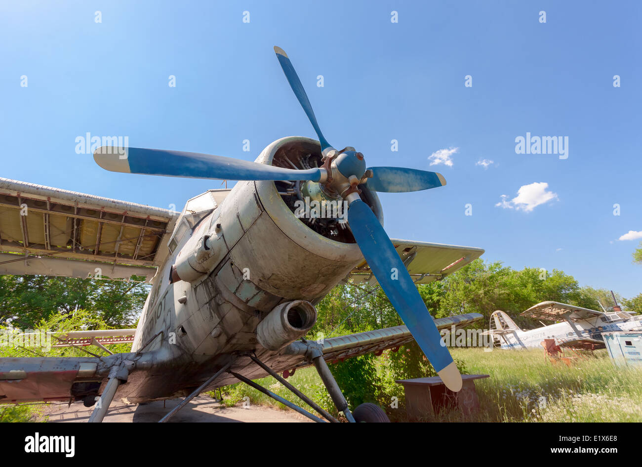 Old russian aircraft An-2 at an abandoned aerodrome in summertime. The Antonov An-2 is a Soviet ...