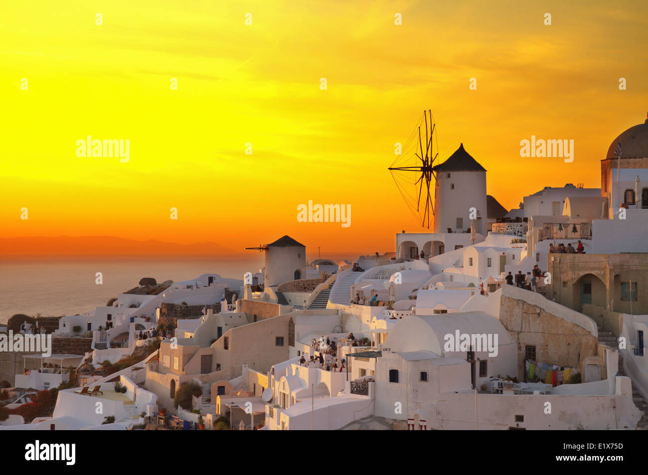 windmill of Oia at sunset, Santorini Stock Photo - Alamy
