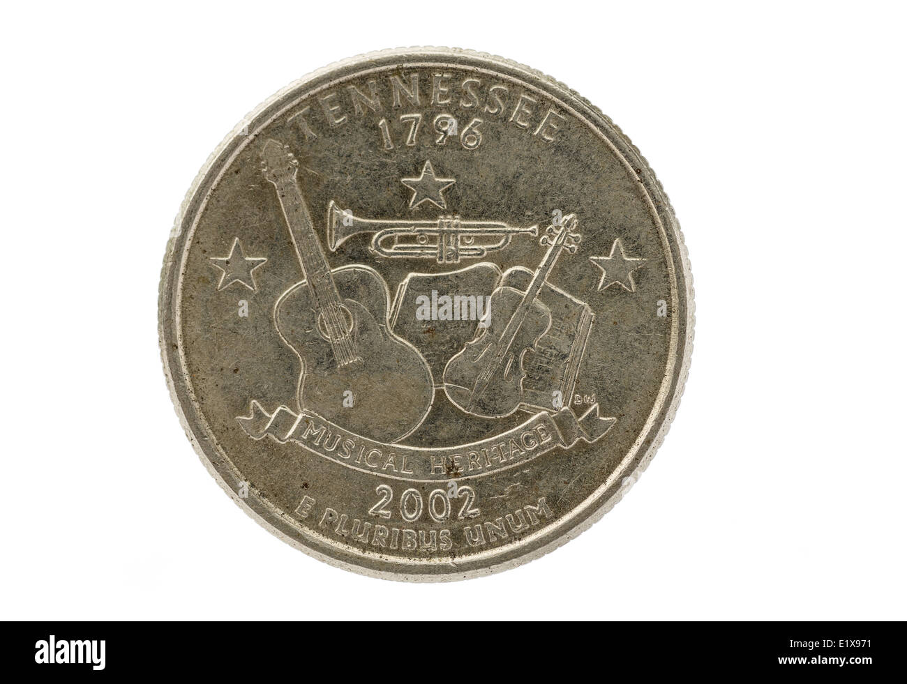 Tennessee state commemorative quarter coin isolated on white background ...