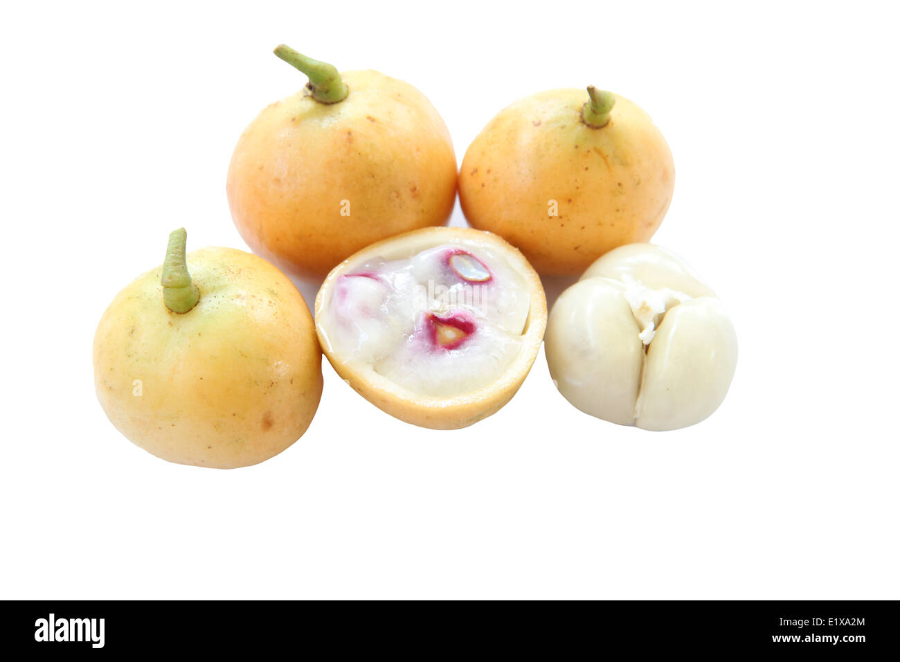 Baccaurea ramiflora or burmese grapes peeling on white background Stock ...