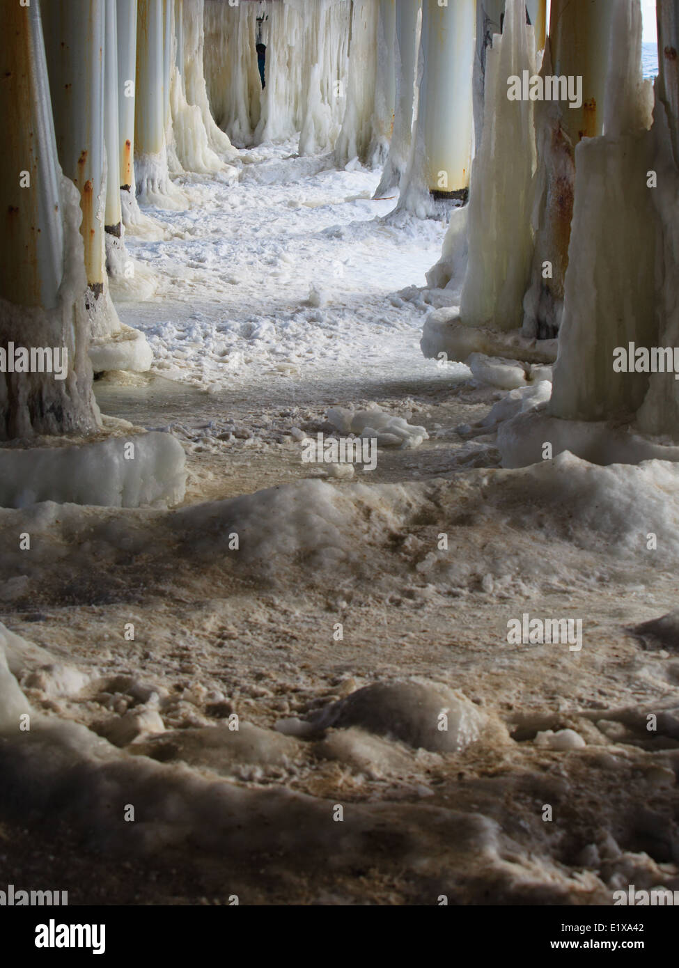 Winter scenery. Close up detail of old pier in Gdynia Orlowo Poland ...