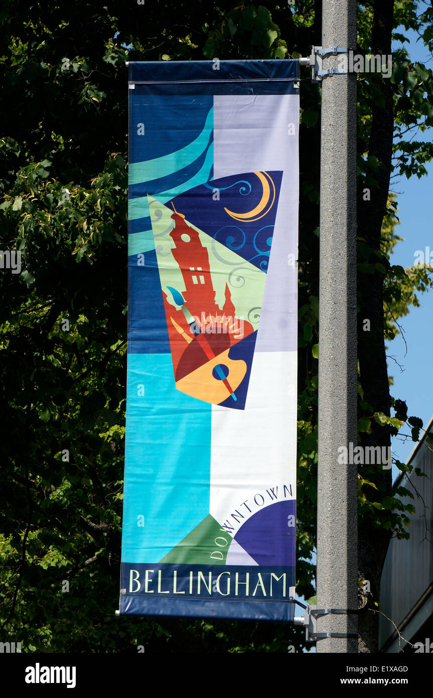 Downtown Bellingham lamp post banner, Bellingham, Washington state, USA ...