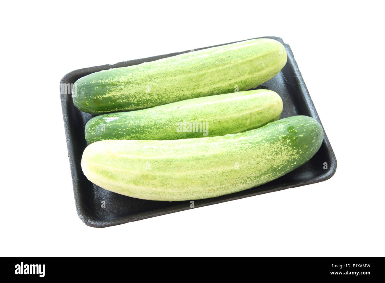 cucumber in black tray container isolated on white background Stock ...