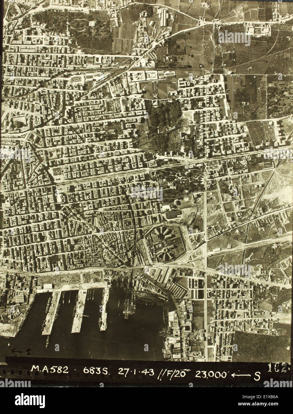 This aerial reconnaissance photograph from World War II captures ...