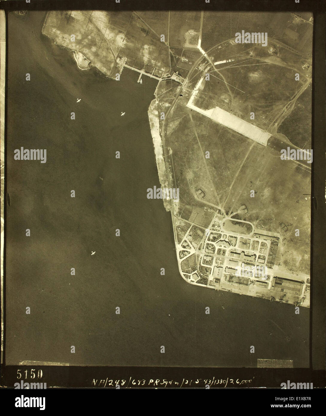 This aerial reconnaissance photo from World War II, taken between 1941 ...