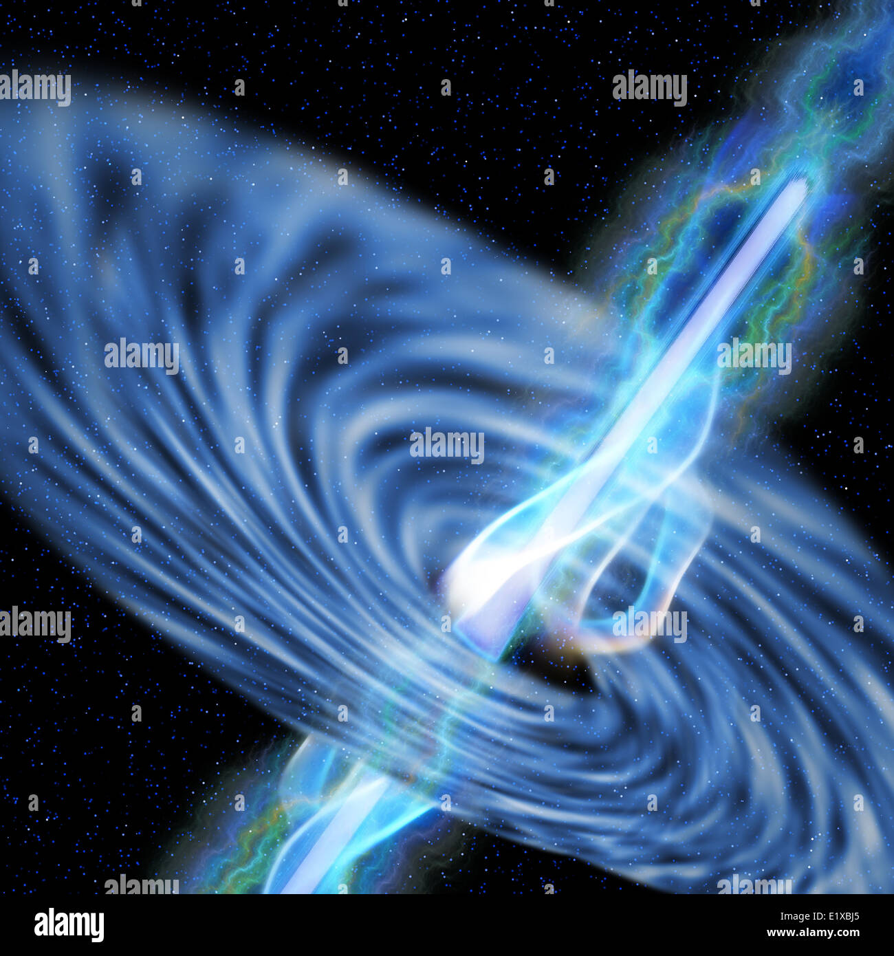 A stellar black hole emits streams of plasma from its event horizon ...