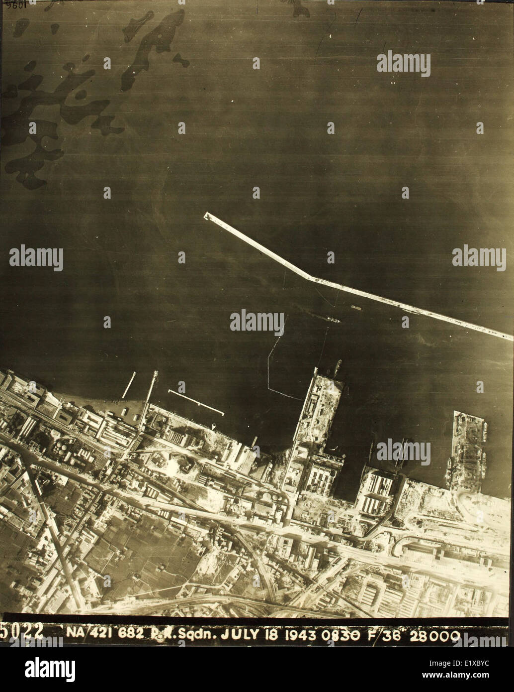 This aerial reconnaissance photograph from 1941-1945 shows the city of ...