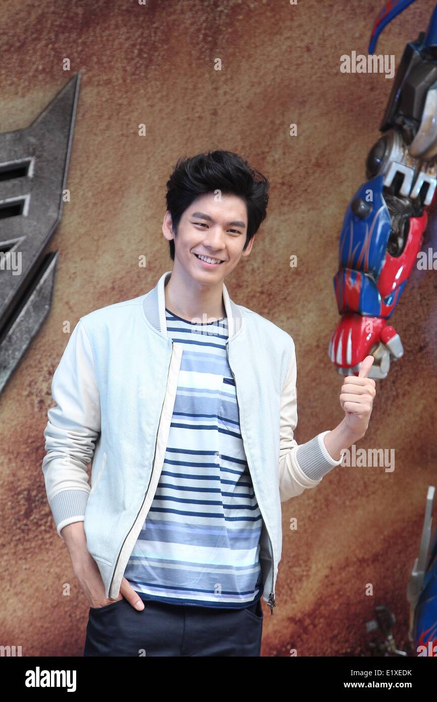 Taipei, China. 9th June, 2014. Austin Lin promotes film Transformers ...